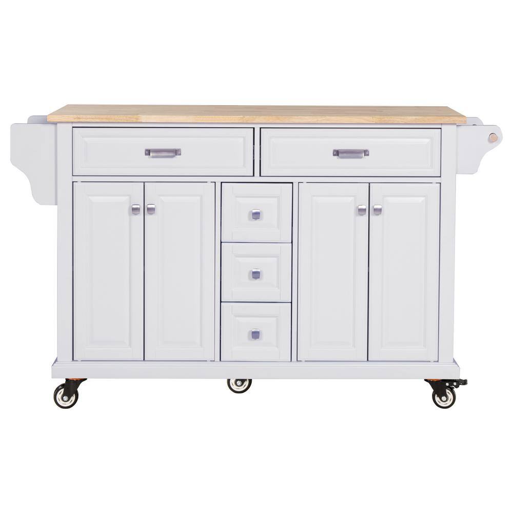 MDF Kitchen Cart in White with 4-Door Cabinet, Spice Rack and Towel ...