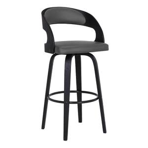 Benjara 29.5 in. Black Low Back Wooden Frame Bar Stool with Leather ...