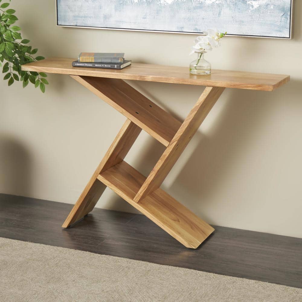 Litton Lane 48 in. Brown Wood Rectangle Console Table with Geometric ...