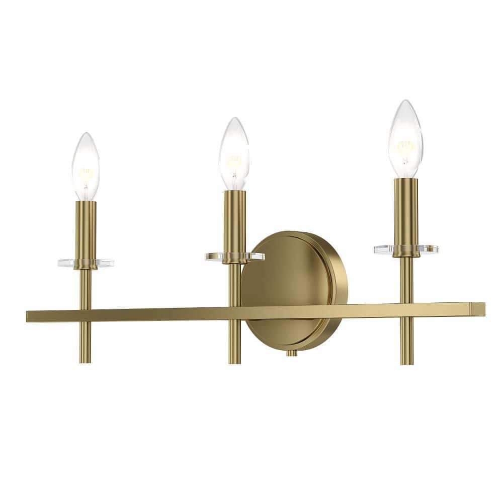LumLight Sapello 22 in. Plug and Play 3-Light Lacquered Brass Vanity ...