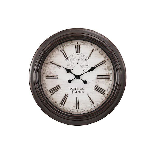 20 in. Round Wall Clock, Brown Non-Ticking Quiet Clock with Roman ...