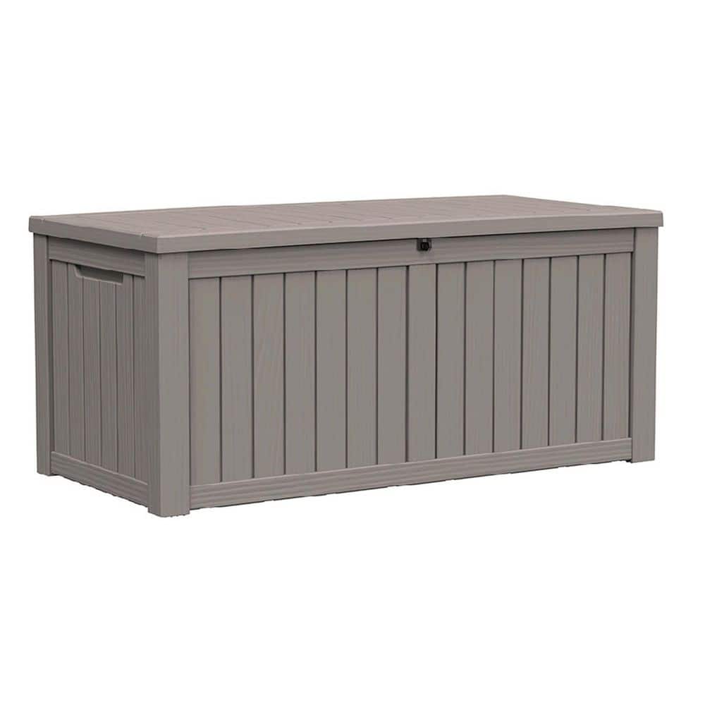 LuckByte 120 Gal. Resin Deck Box Outdoor Storage Box with high ...