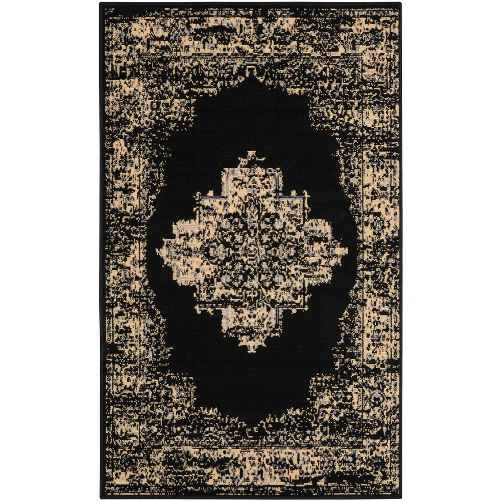 Nourison Grafix 3 ft. x 5 ft. Black Vintage Indoor Kitchen Area Rug ...
