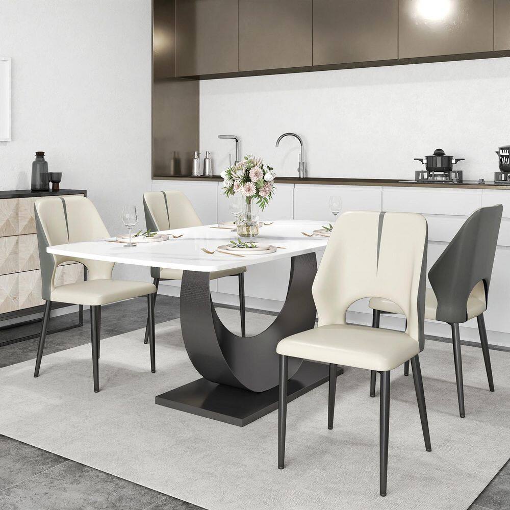 Magic Home Set of 4 Modern Dining Chairs PU Leather Seat Curved Open ...