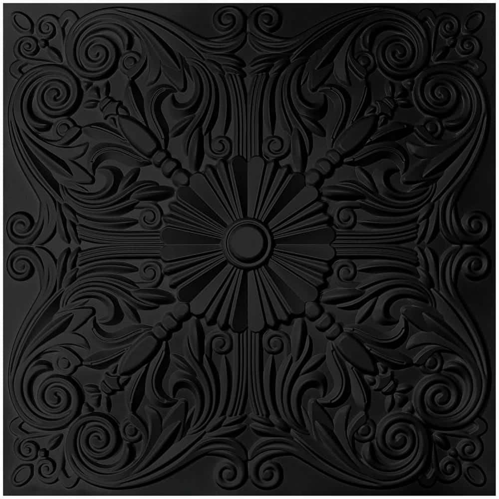 Art3dwallpanels Matt Black 2 ft. x 2 ft. Decorative Spanish Floral Lay ...