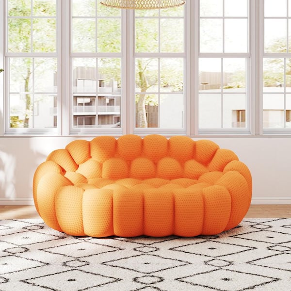 Magic Home 79 in. Bubble Armless Couch, Modern Orange Mesh Fabric 2 ...