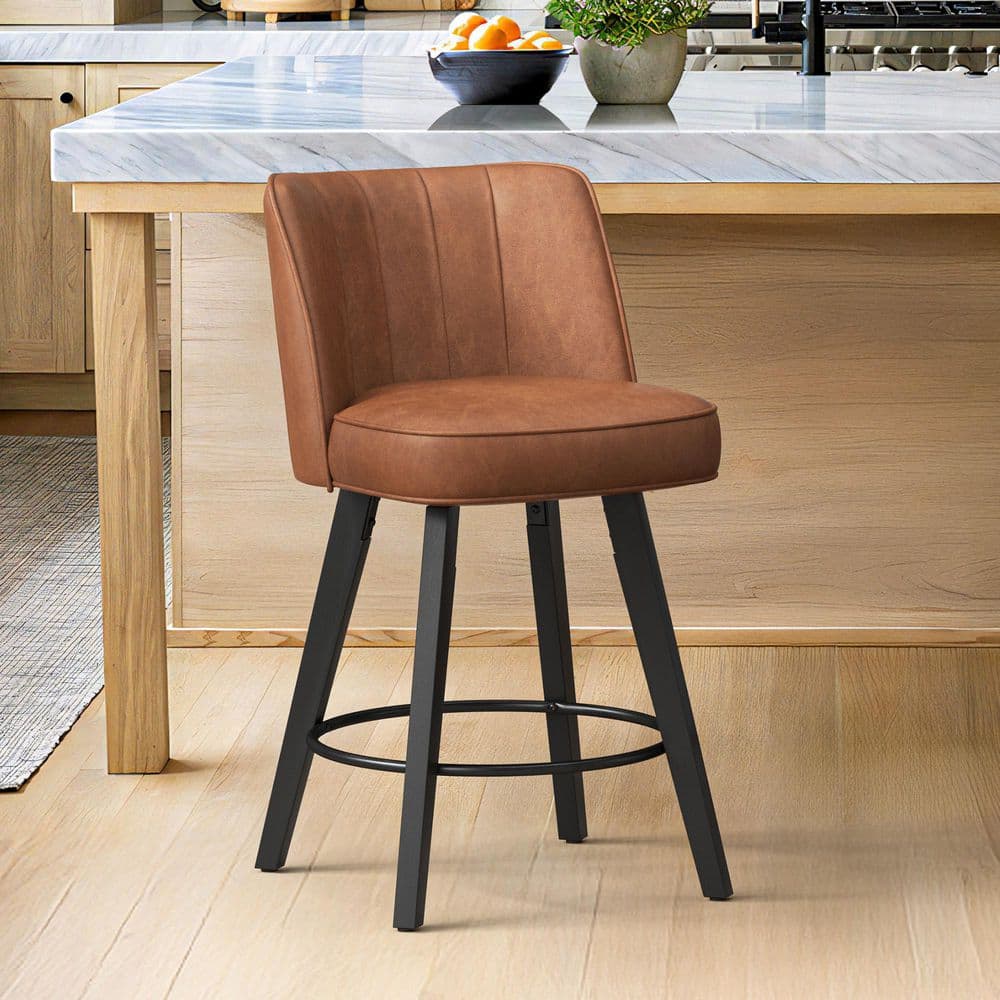LUE BONA Paul 26 in. Brown Modern Faux Leather 360° Swivel High Back ...