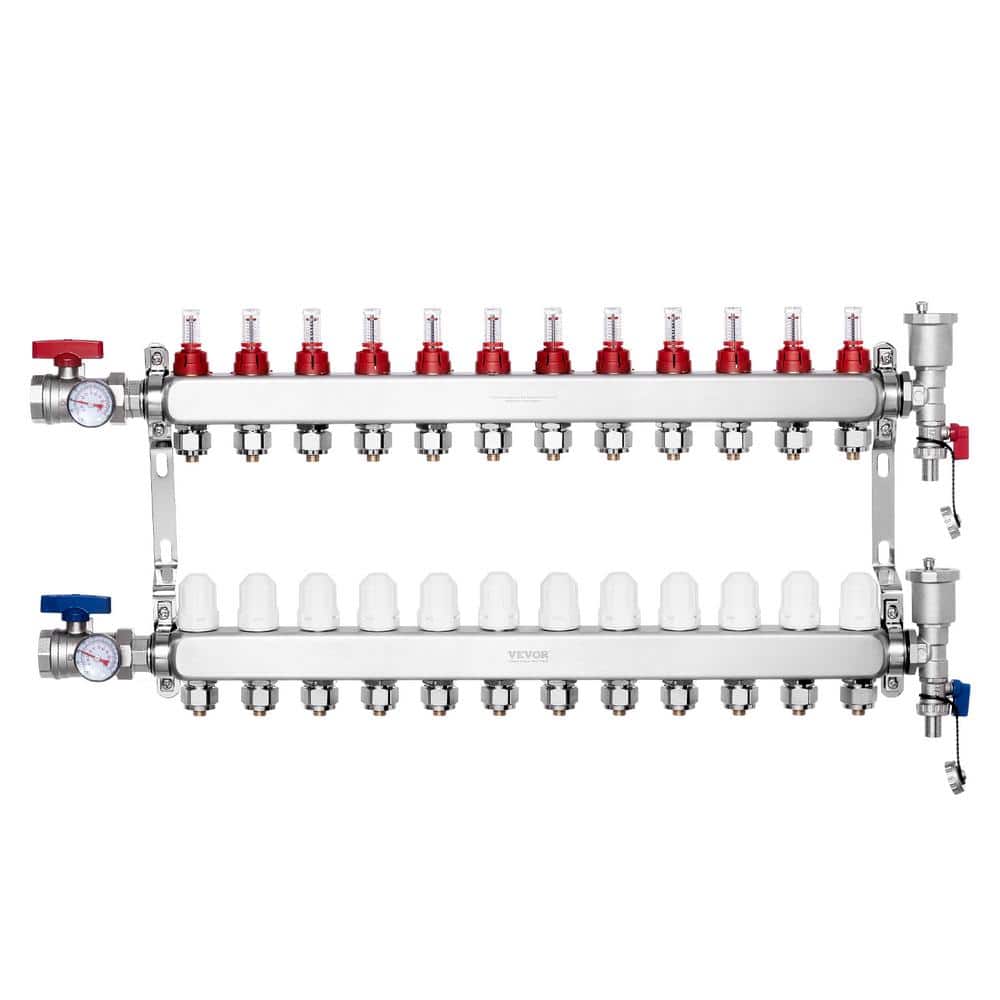 VEVOR 12-Branch Radiant Heat Manifold,1/2 in. PEX Tubing Manifold ...