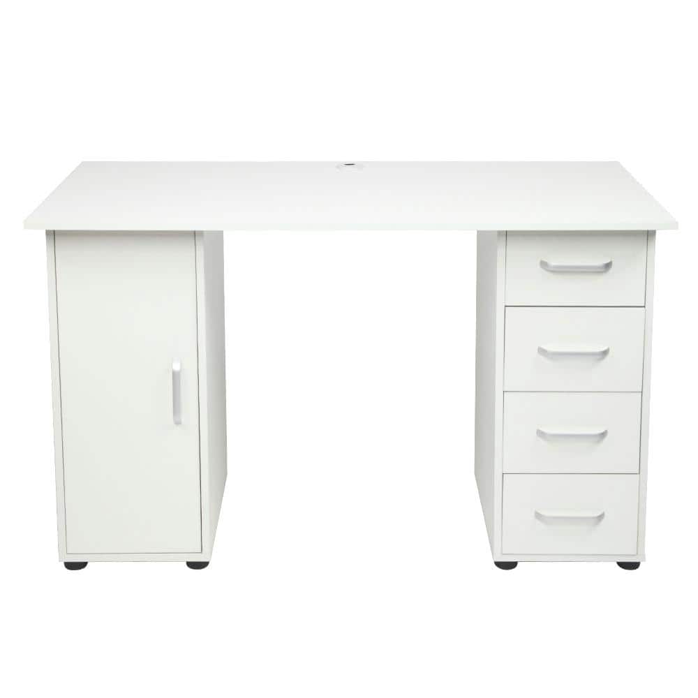 Outopee 47 in. Rectangular White Wood Computer Desk with 4-Drawers ...