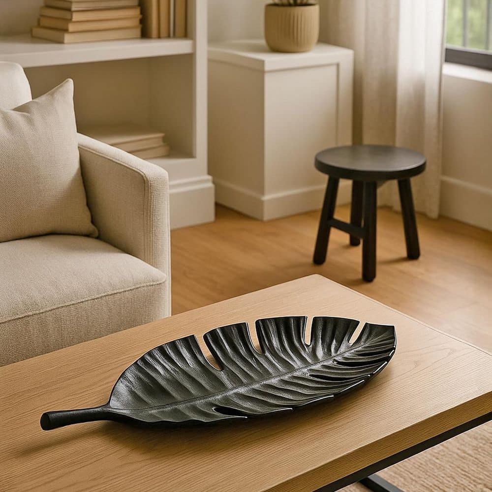 castellousa 23 in. Aluminum Metal Leaf Decorative Black Tray CB-AP97-LF ...