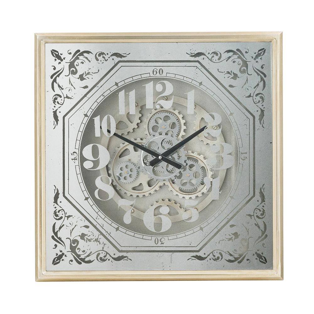 Benjara Black, White and Gold Analog Metal with Gear Design Wall Clock ...