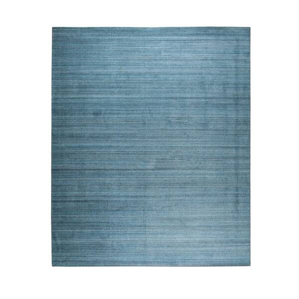 EORC Teal 8 ft. x 9 ft. 11 in. Hand-Loomed Wool Modern Super Grass Rug ...