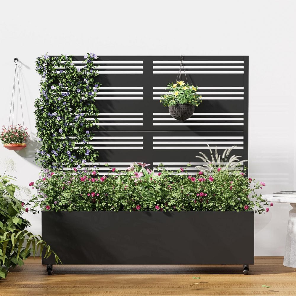 Lirago 47 in. H x 47 in. W Rectanglar Black Outdoor Metal Privacy ...