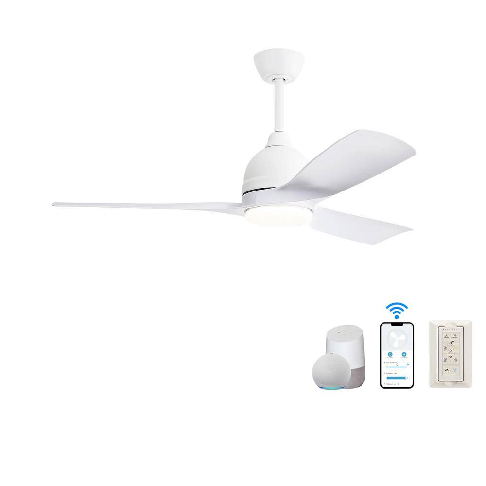 54 in. Indoor White Ceiling Fan with Dimmable LED Light 6-Speed ...