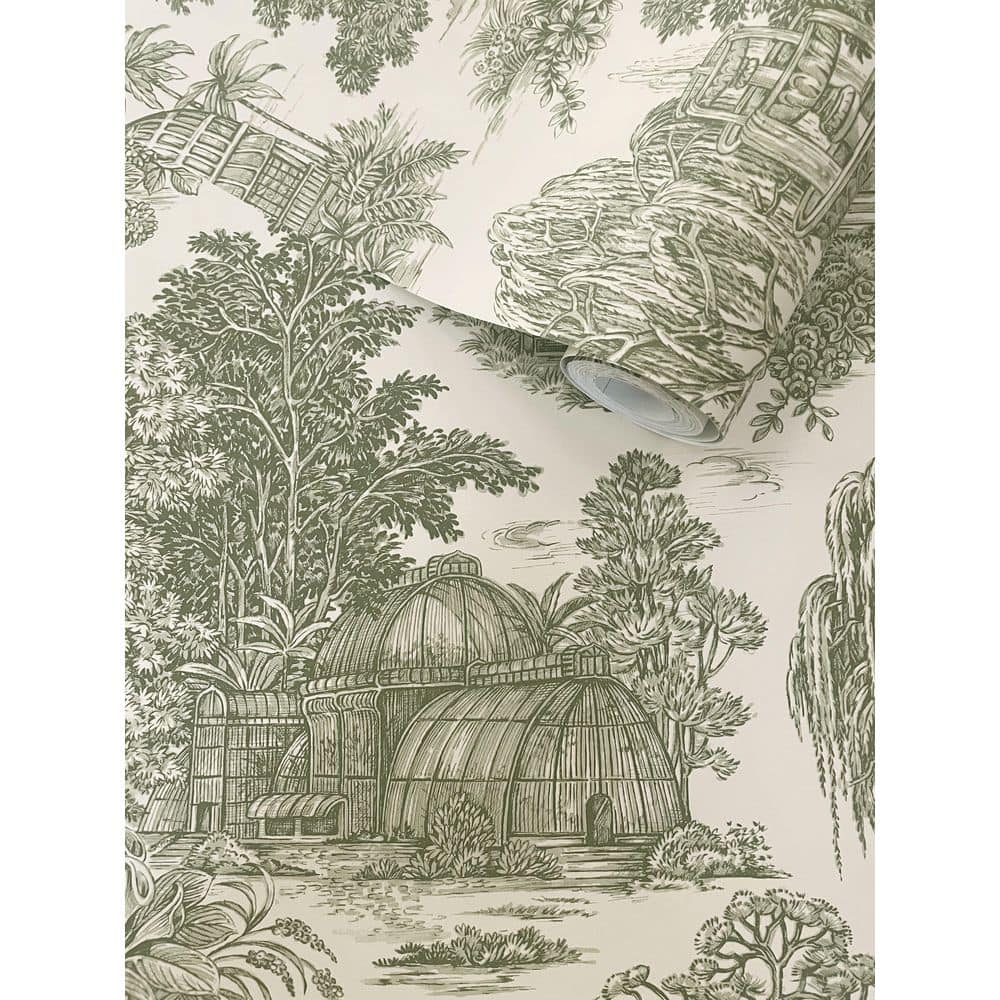 Walls Republic Green Timeless Garden Toile Wallpaper Print Non-Woven ...