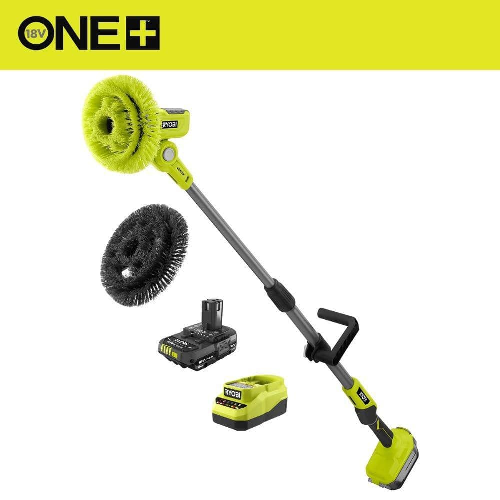 RYOBI ONE+ 18V Cordless Telescoping Power Scrubber Kit w/ 9 in. VORTEX ...