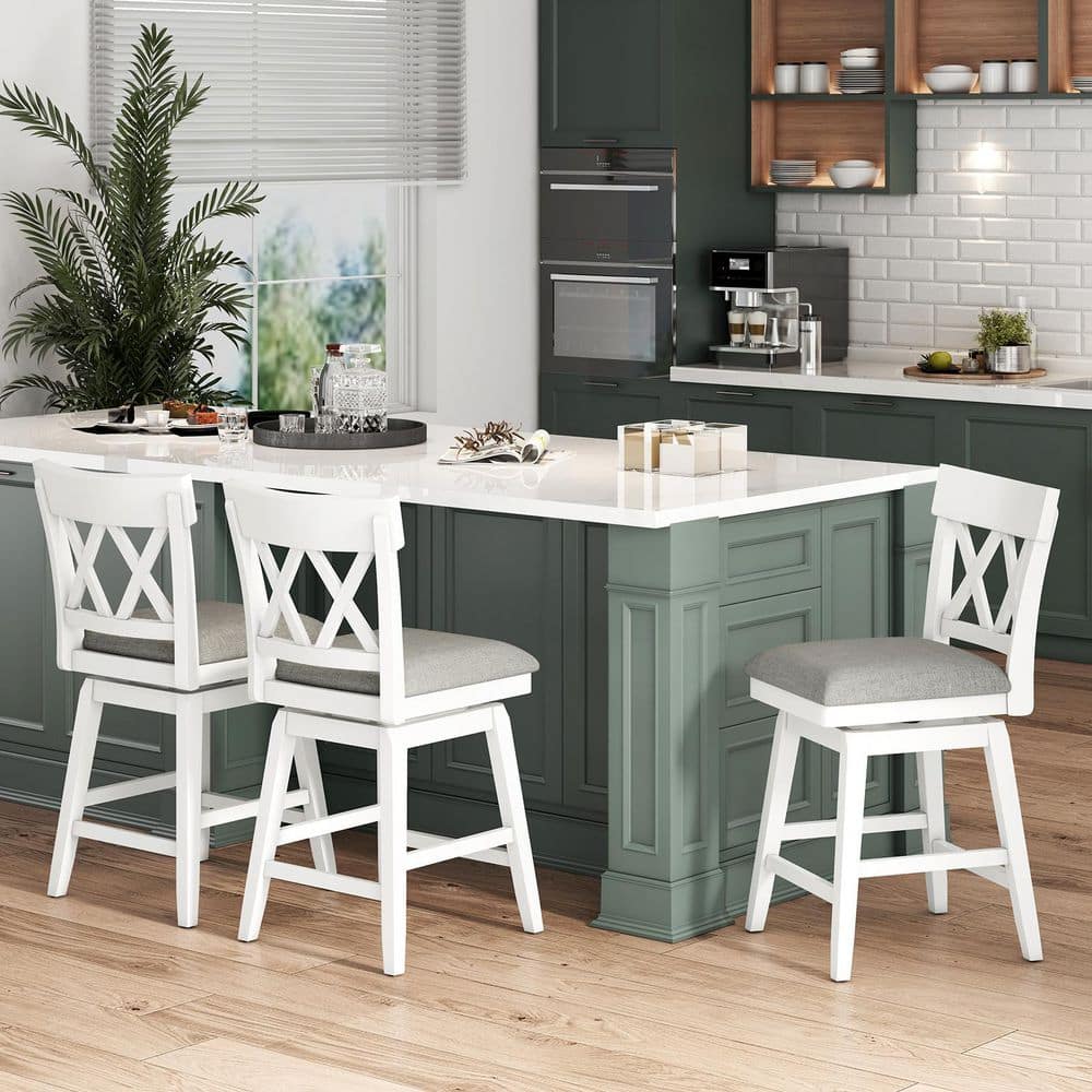 Gymax 2 in. Bar Stool Wooden Chair w/Contoured Backrest Swivel Padded ...