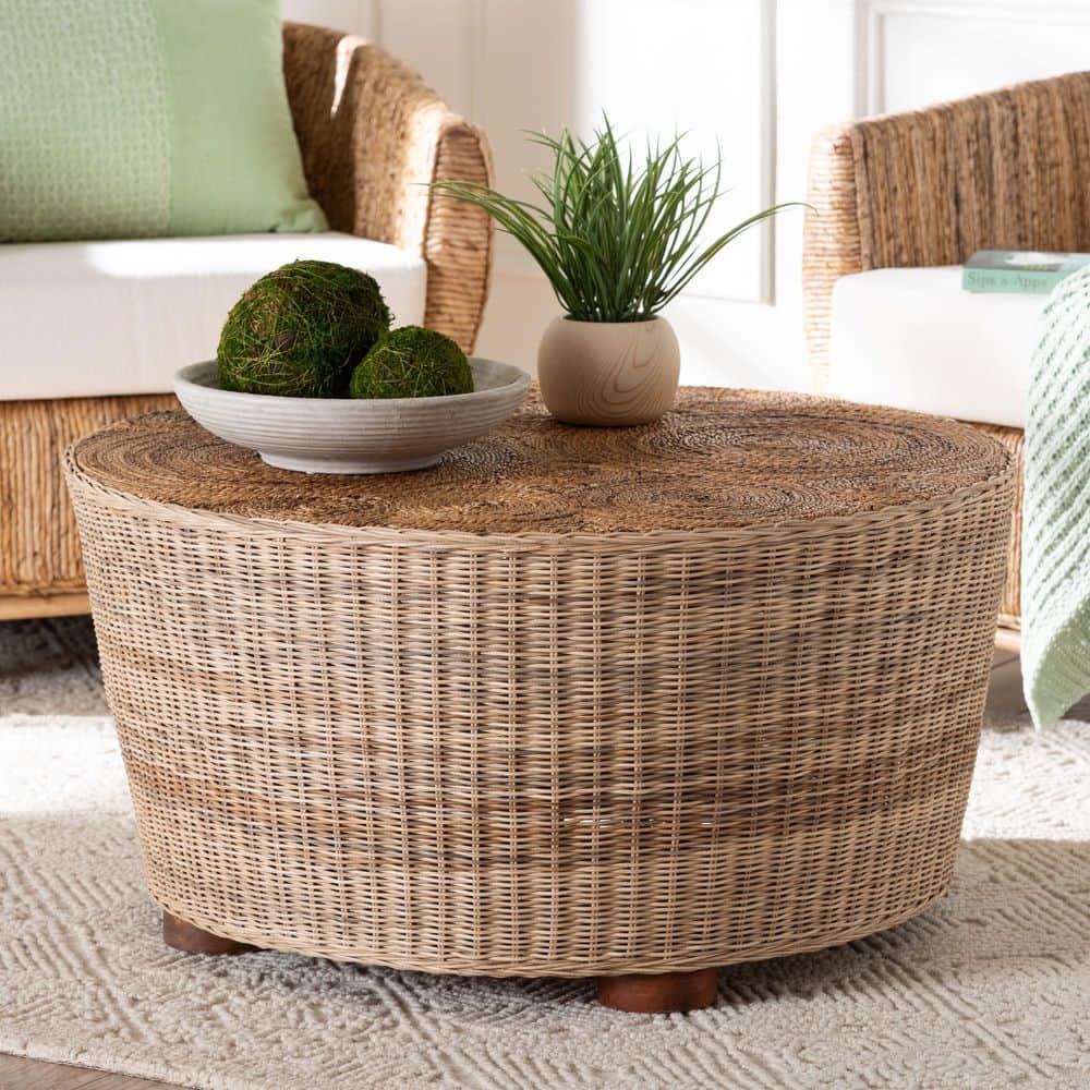 bali & pari Hosanna 32.3 in. Natural Brown Round Rattan/Wicker Coffee ...