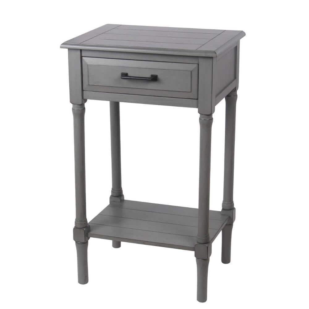 Benjara 14 in. Gray Rectangle Wood End Table with Drawer and Shelf ...