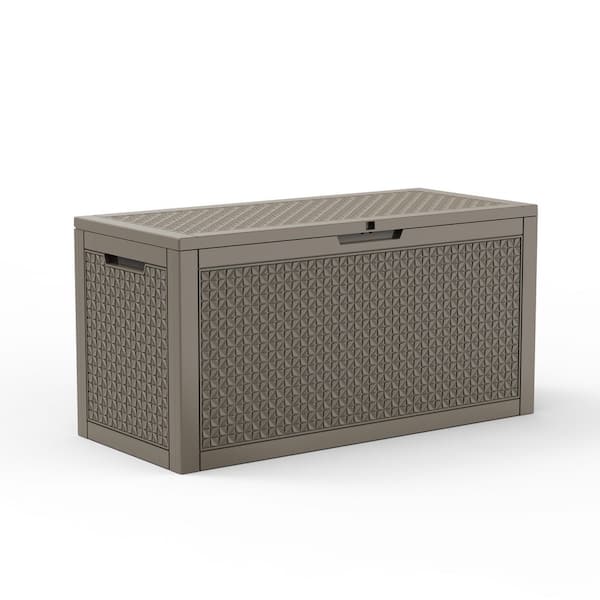 EasyUp 120 Gal. Light Brown Large Resin Outdoor Storage Deck Box 120GB ...