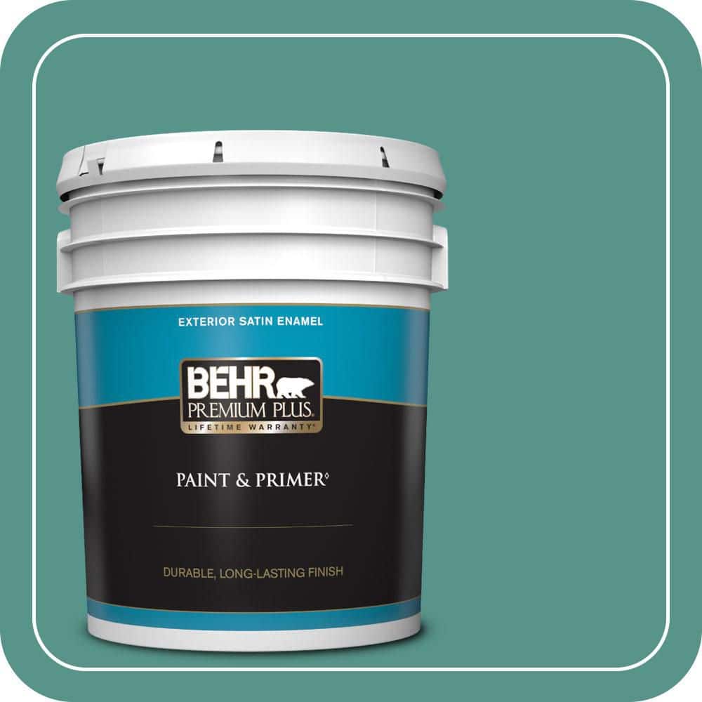 BEHR PREMIUM PLUS 5 gal. #490D-6 Thermal Spring Satin Enamel Exterior ...