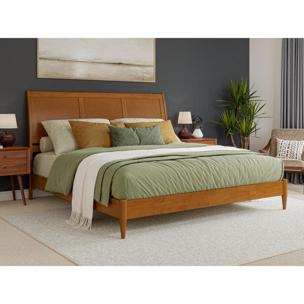 AFI Valencia King Solid Wood Low Profile Sleigh Platform Bed Light Toffee