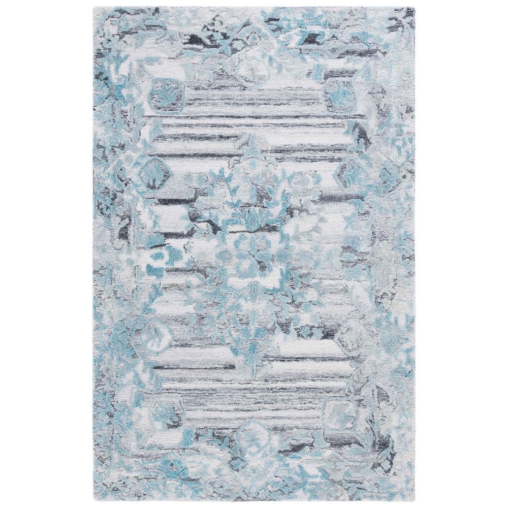 SAFAVIEH Marquee 5 ft. x 8 ft. Gray/Teal Striped High-Low Area Rug ...