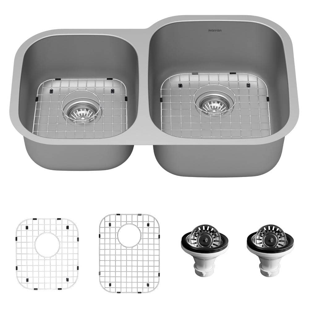 Karran PU23L 18-Gauge Stainless Steel 32 in. Double Bowl Undermount ...