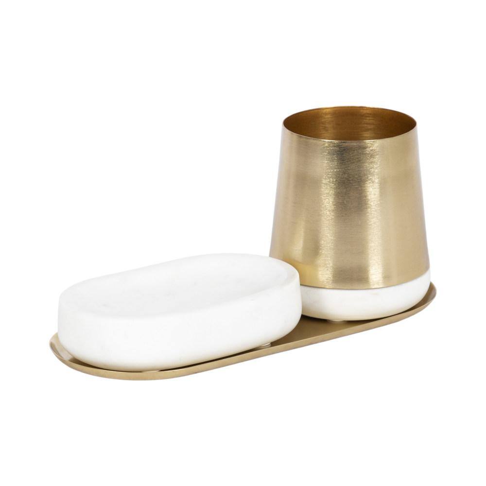 Kate and Laurel Koni White/Gold Oval Metal 12 in. Decorative Tabletop ...