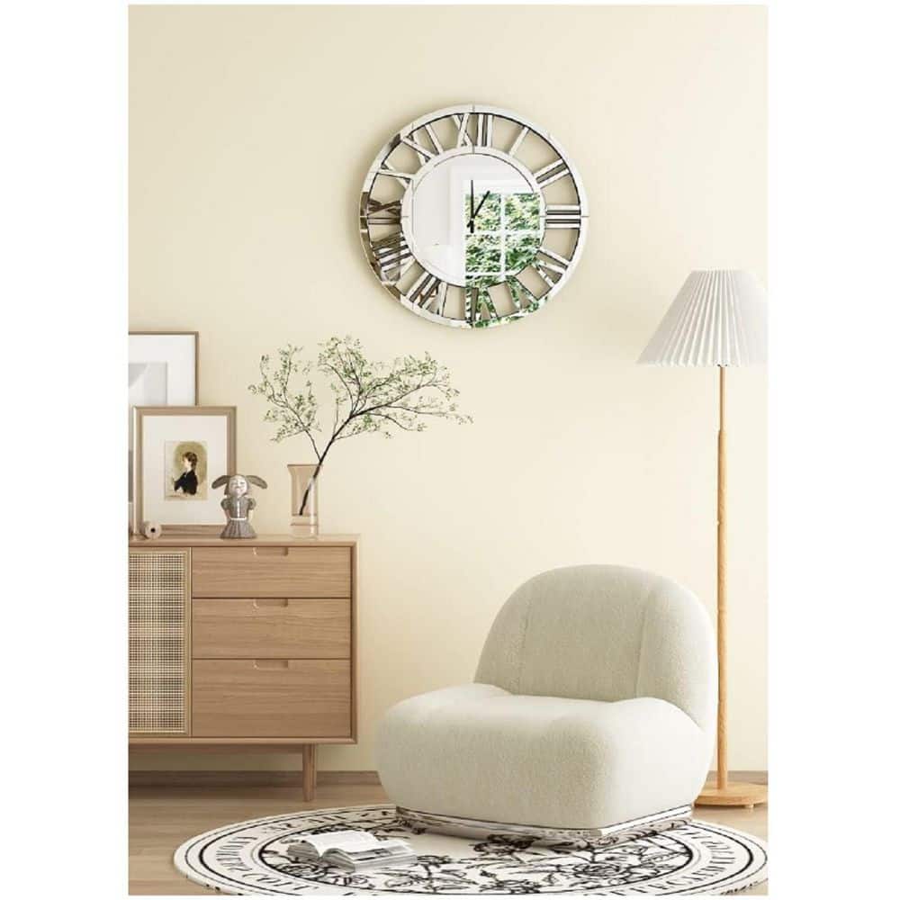 23.6 in. W Silver Composite Decorative Large Wall Clock with Spaded ...