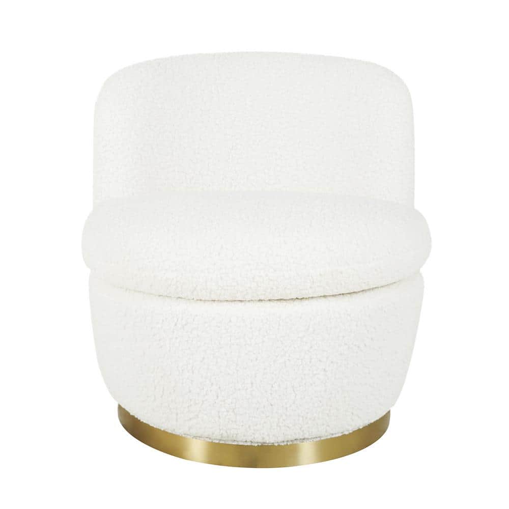 JAYDEN CREATION Justo Ivory Upholstered Accent Swivel Barrel Chair with ...