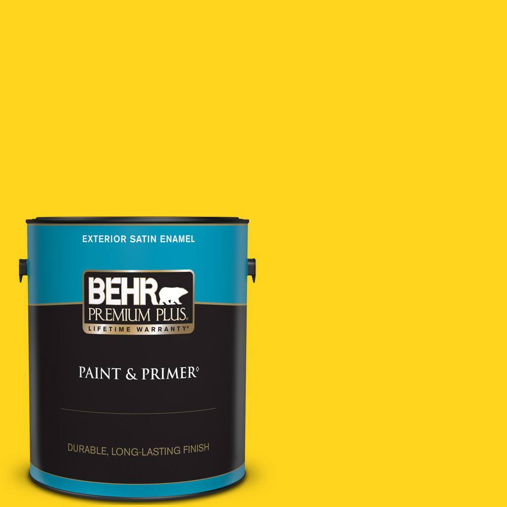 BEHR PREMIUM PLUS 1 gal. #S-G-390 Lemon Zest Satin Enamel Exterior ...