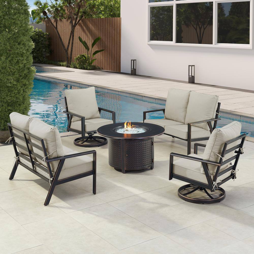 Oakland Living Black 7-Piece Aluminum Patio Fire Pit with 2-Deep ...