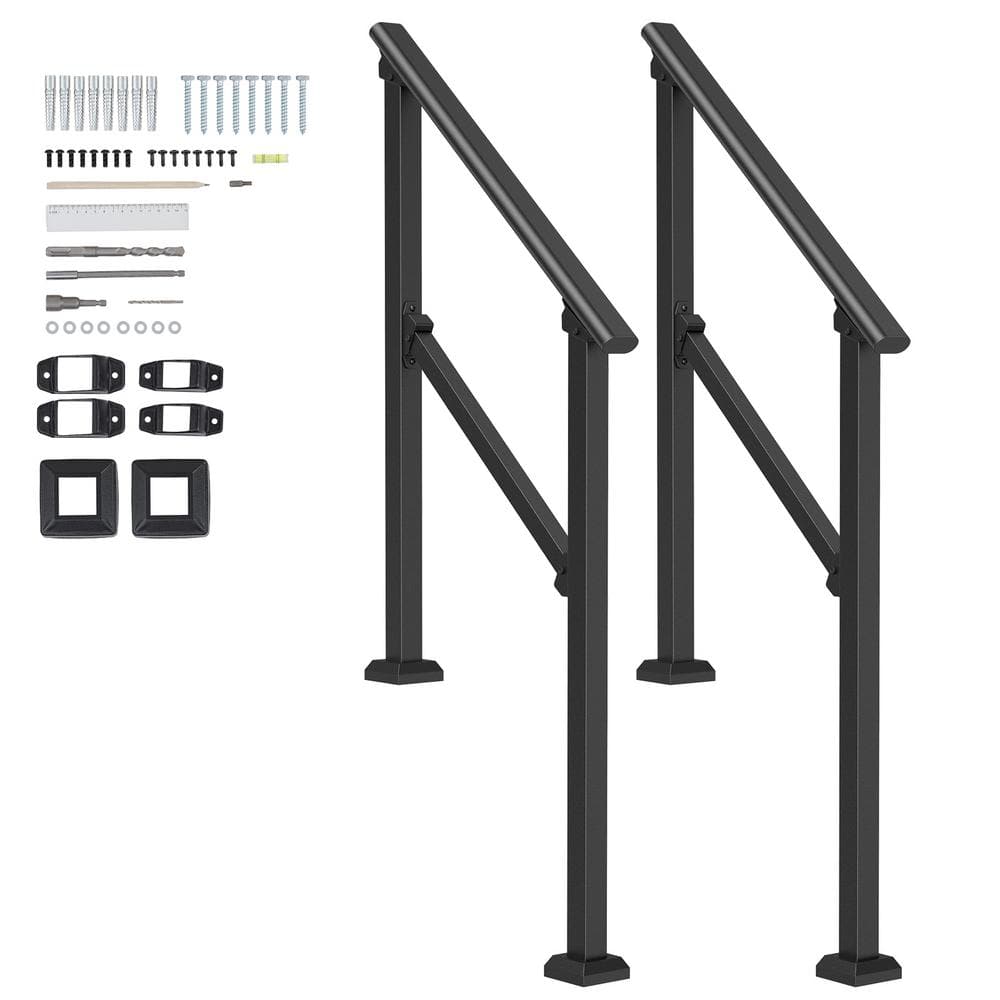 SVOPES 2-Piece 2-3 Step Handrails, 36.2 in. H x 3.3 in. W Black Steel ...