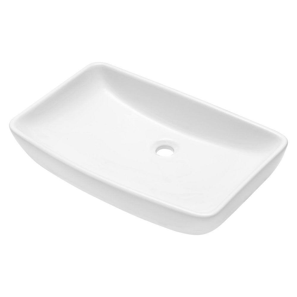 24 in. Rectangular Ceramic Vessel Bathroom Sink in White with 1.75 in ...