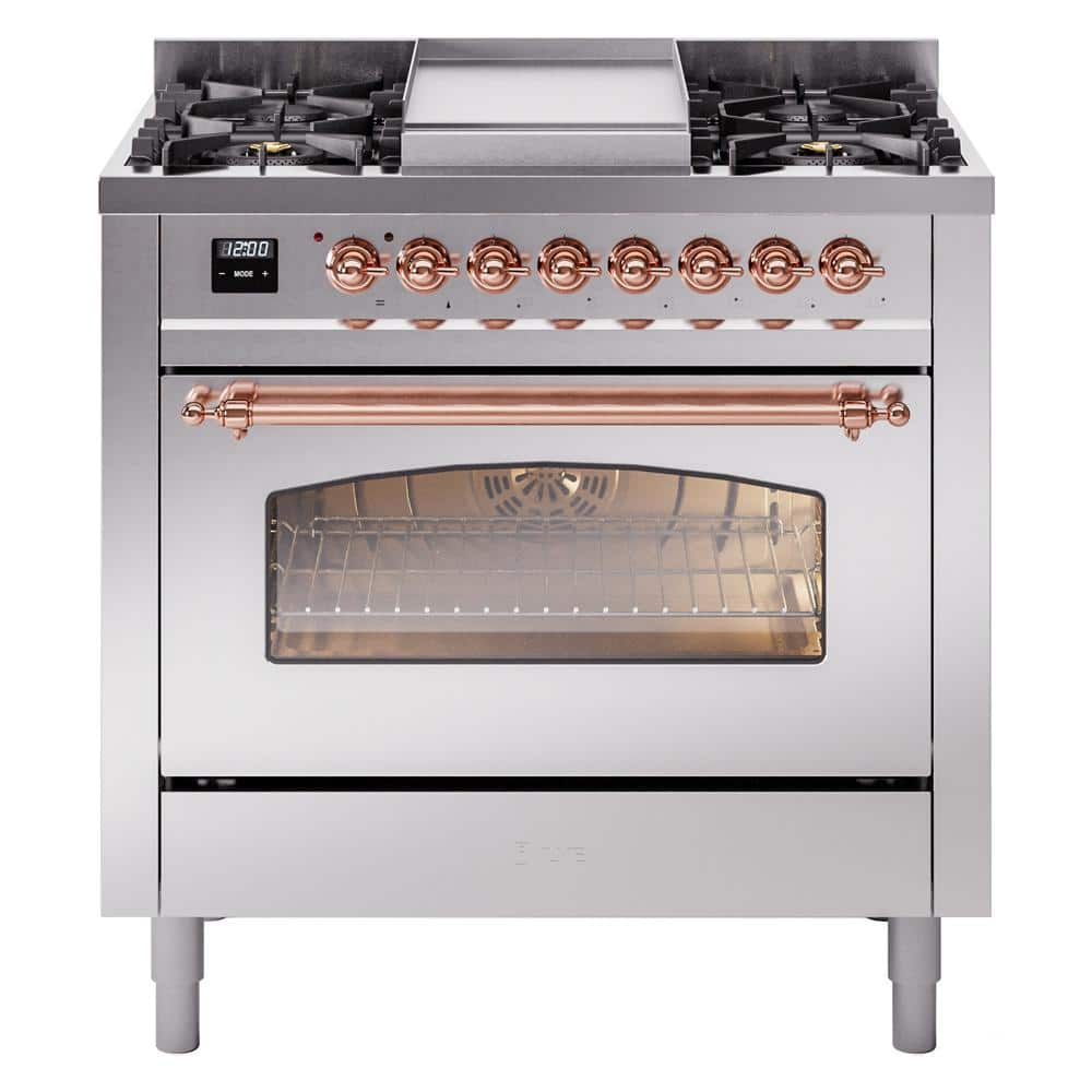 ILVE Nostalgie II 36 in. 6 Burner+Griddle Freestanding Dual Fuel ...