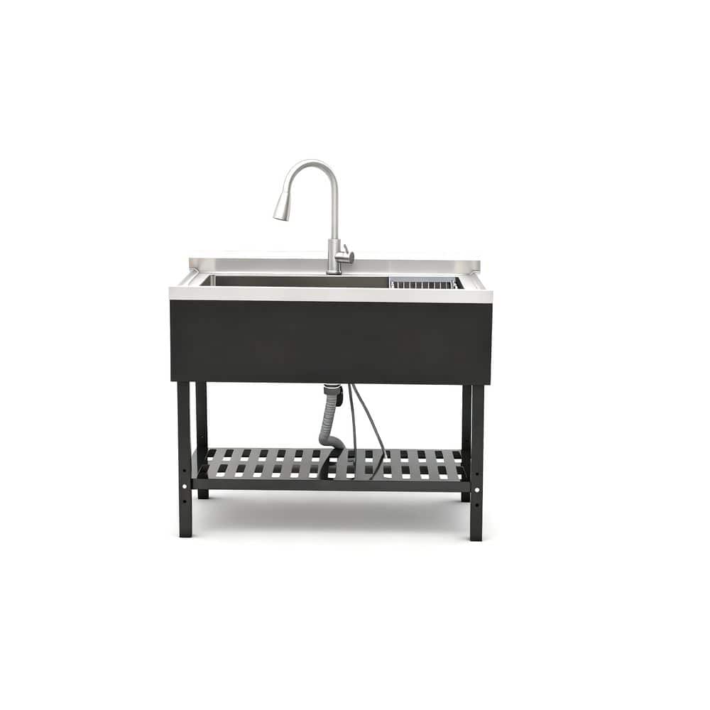 Tidoin 40 in. Drop-In/Undermount Single Bowl 20-Gauge Black Stainless ...