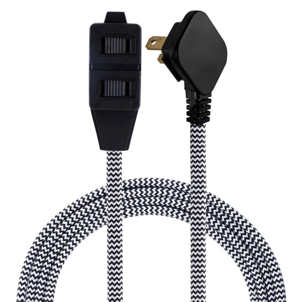Cordinate 8 ft. 3-Outlet Polarized Basic Extension Cord, Black/White ...