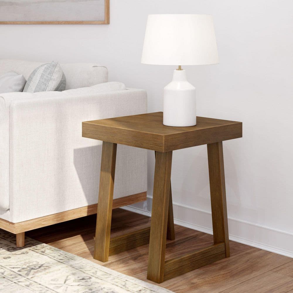 PLANK+BEAM Classic 20 in. Pecan Wirebrush Square End Table 2800513000 ...
