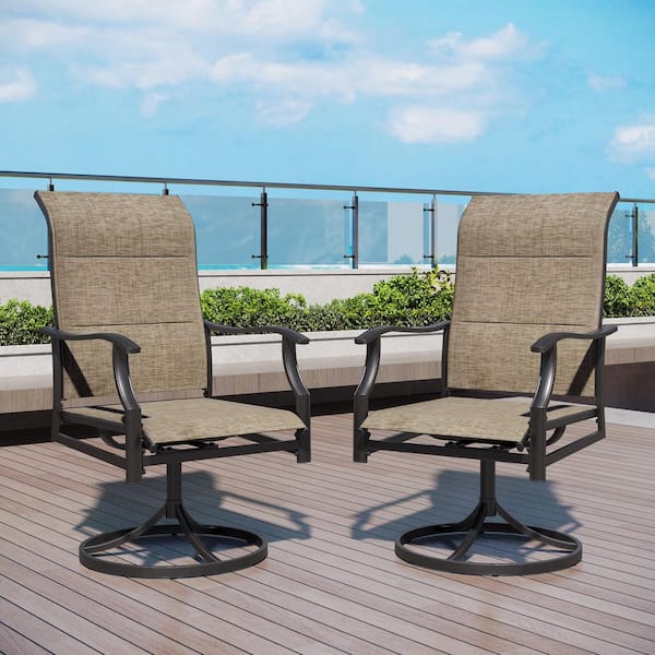 PHI VILLA Swivel Padded Textilene Metal Outdoor Dining Chair with Wave ...
