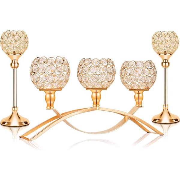 Gold Metal 3-Arm Candlesticks Holder & 2 Glass Holders, 1-Pack YA63DR ...