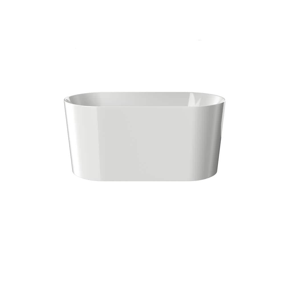FORCLOVER Acrylic Flat Bottom Soaking Oval Bathtub with Pop-Up Drain in ...
