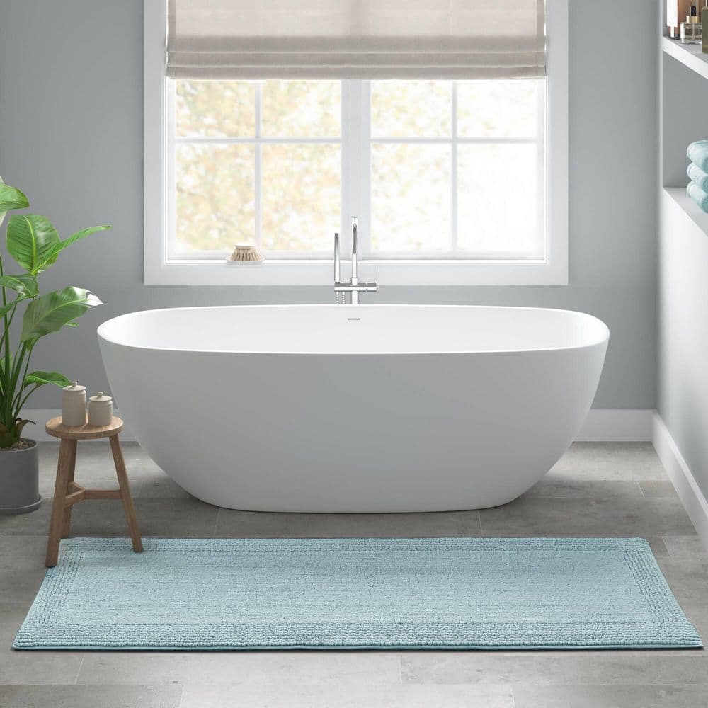 MADISON PARK Signature Splendor 24 in. x 72 in. Blue 100% Cotton Tufted ...