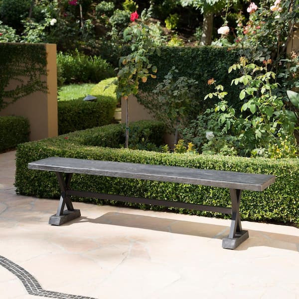 Noble House Chalmette Grey Stone Outdoor Bench 17409 - The Home Depot