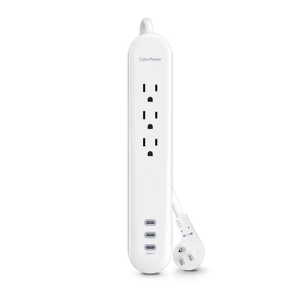 CyberPower 4 ft. 3-Outlet Surge Protector with 3 USB-C Ports and Cord ...