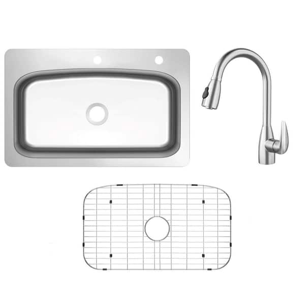 Karran Lansen 33 in. Drop-in 50/50 Double Bowl 18 Gauge Stainless Steel ...