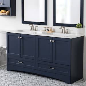 Glacier Bay Lancaster 61 in. W Double Sink Vanity in Deep Blue and 21 ...