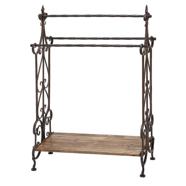 Litton Lane Black Wood Scroll Quilt Rack 50403 - The Home Depot