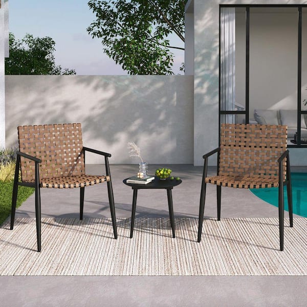 Runesay 3-Piece Metal Patio Conversation Set with Brown Wicker Seats ...