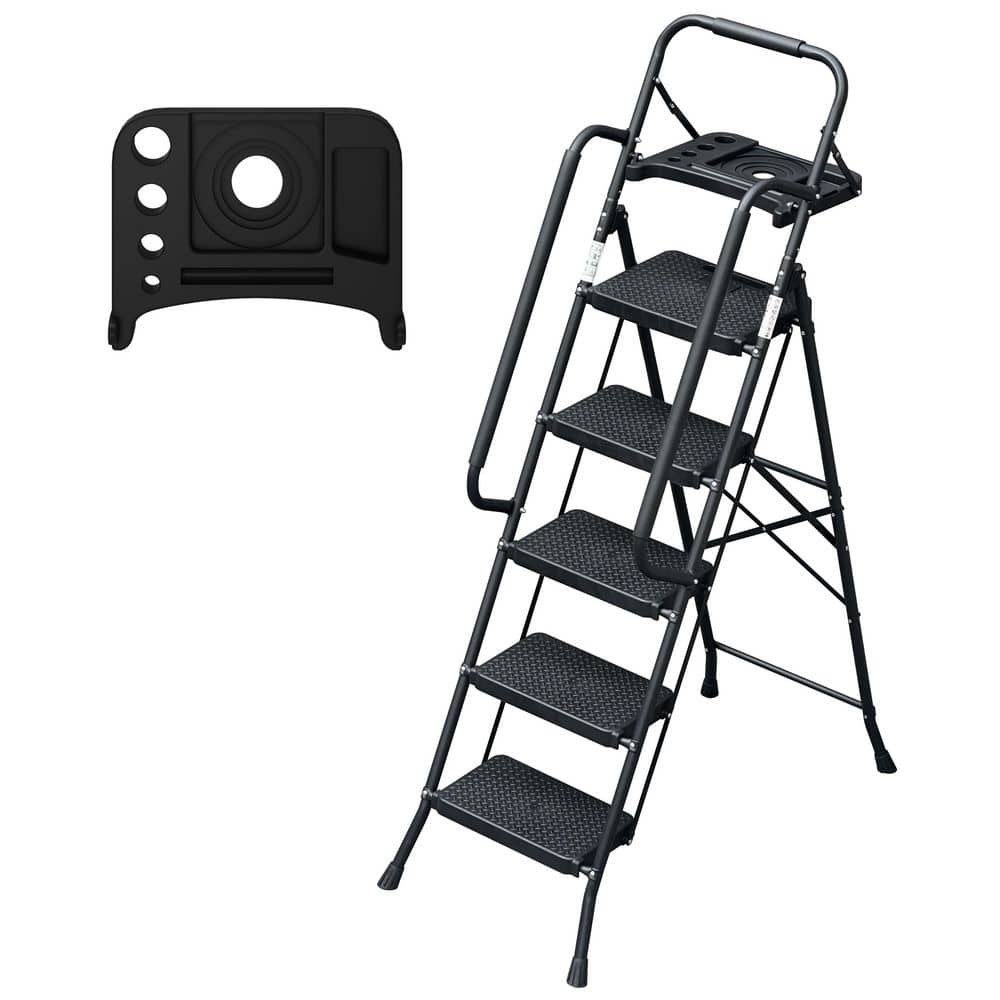 Silverpark 5.5 ft. Folding Steel Ladder (10 ft. Reach) w/330 lbs ...